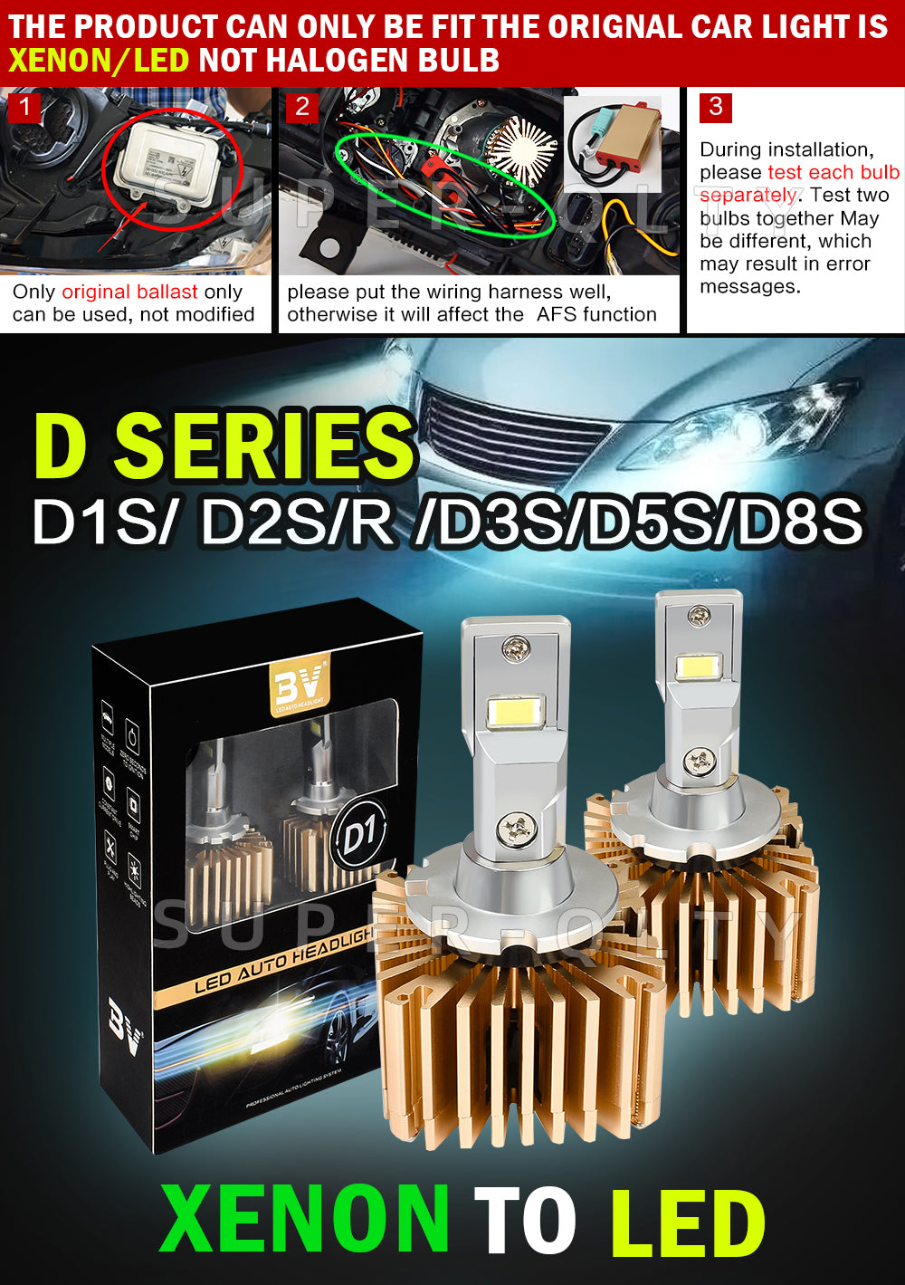 D-LED bulb/LED for D series Xenon Lamp Upgrades D1S D2S/R D3S D4S / D4 ...